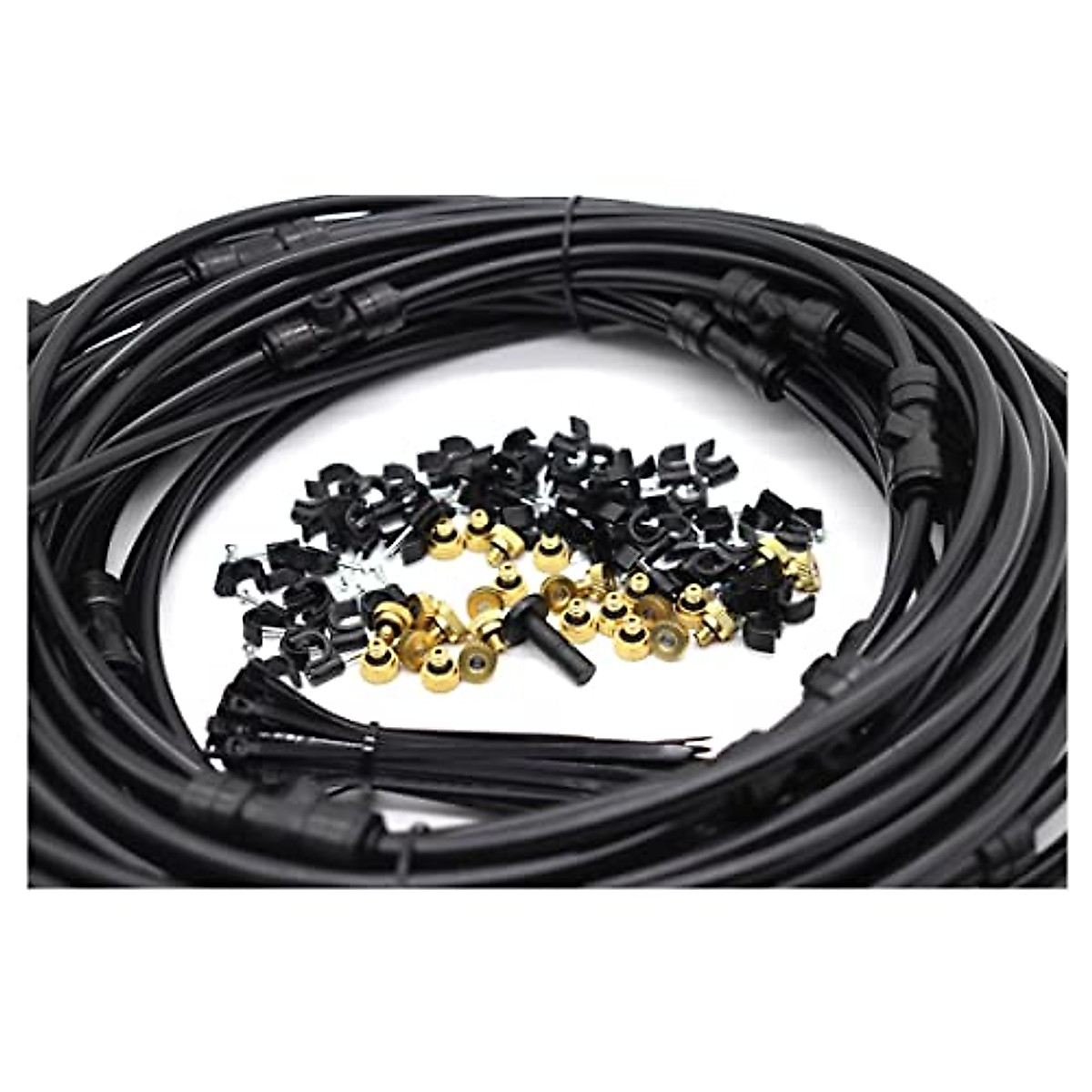 Furnrubden Misting Cooling System with Pump, Patio Misting System, 40FT Tubing +16 Brass Spray Nozzles, Outdoor Water Patio Misters for Outside Patio, RV Camper Marine Greenhouse, Fan, Trampoline