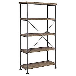 Coaster Furniture Analiese Rustic Industrial 4 Shelf Bookcase Bookshelf Etagere Composite Wood Shelves Metal Frame Brown Oak Black 802543