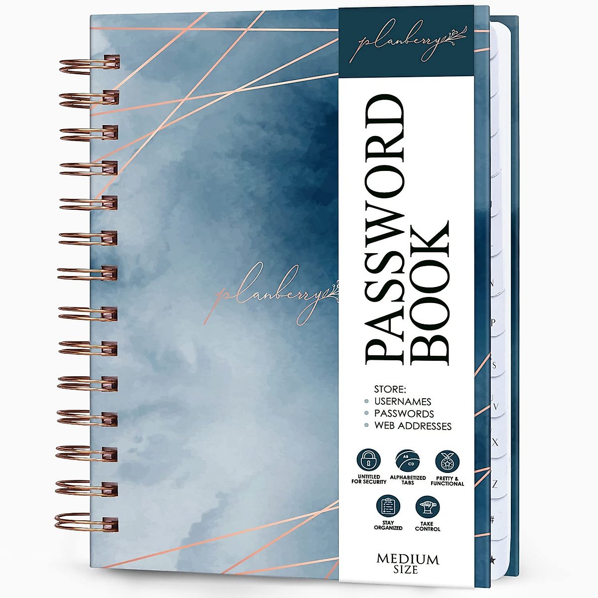 PLANBERRY Password Book Premium – Alphabetized Internet Address Organizer with A-Z Tabs – Website & Computer Password Keeper with Alphabetical Tabs – 6.2x7.7″, Hardcover (Ocean Depths)