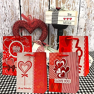 4 Pcs Valentines Day Gift Paper Bags with Handles, Creative Unique Valentines Day Gift Bags for Anniversary