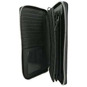 Michael Kors Jet Set Travel Continental Zip Around Leather Wallet Wristlet (Black with Silver Hardware)