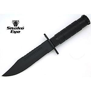 Snake Eye Tactical Serrated Blade 8.5 Inch Survival Knife Heavy Duty Stainless Steel with Kit & Nylon Sheath (Black)