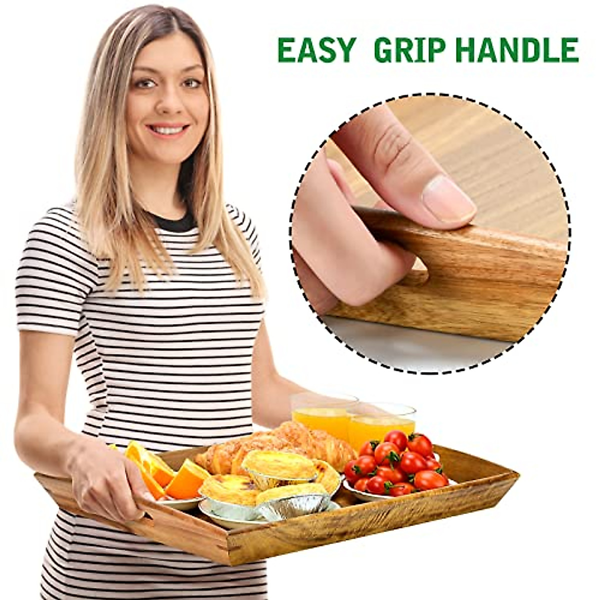 Bambu Masster Acaia Wood 2 Pack Serving Tray with Handles,Tray for Breakfast Dinner, Eating Trays for Living Room,Restaurants,