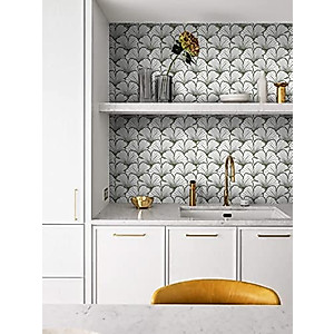 Heroad Brand Green Leaf Wallpaper Peel and Stick Green Ginkgo Leaves Wallpaper Geometry Contact Paper Self Adhesive Boho Thicken Contact Paper for Cabinets Removable Waterproof Vinyl 15.5"x196"