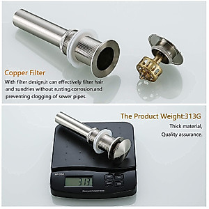 SWHYGER Pop Up Drain Assembly Brushed Nickel,Bathroom Sink Drain with Removable Brass Strainer Basket Without Overflow Vessel Basin Sink Drain Stopper,83606BN.