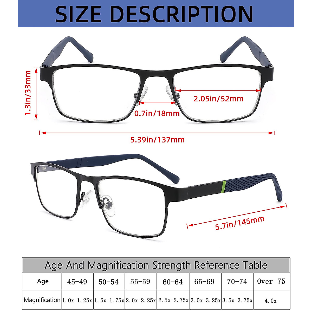 3-Pack Reading Glasses for Men Blue Light Blocking Trendy Metal Frame Computer Readers Antieye Strain/glare Uv Ray Filter Eyeglasses(+2.0 magnification Strength)