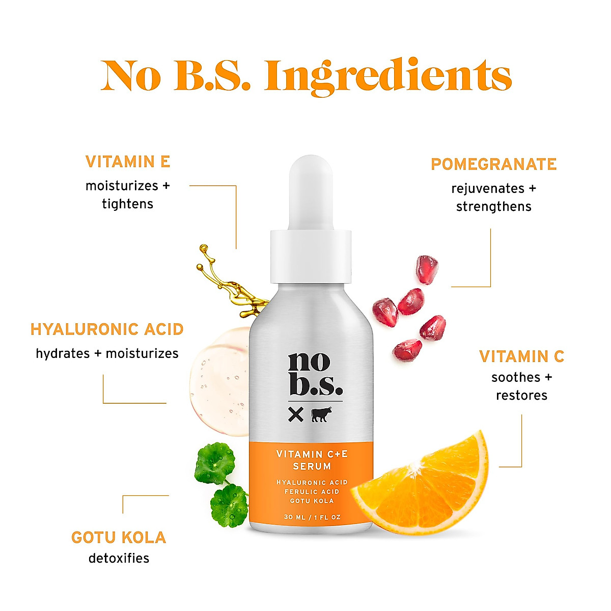 No B.S. (No Bad Stuff) Vitamin C + E Serum - Firming Face Serum for Anti-Aging, Smooths, Hydrates, Plumps Fine Lines & Reduces Dark Spots (1 fl oz)