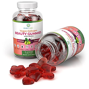 Purify Life Vegan Collagen Gummies with Biotin Vitamins for Hair Skin and Nails Health, (90 Chews) Collagen Support Superfruit Complex with Resveratrol, Vitamin A, E, C - Replace Capsules, Pills
