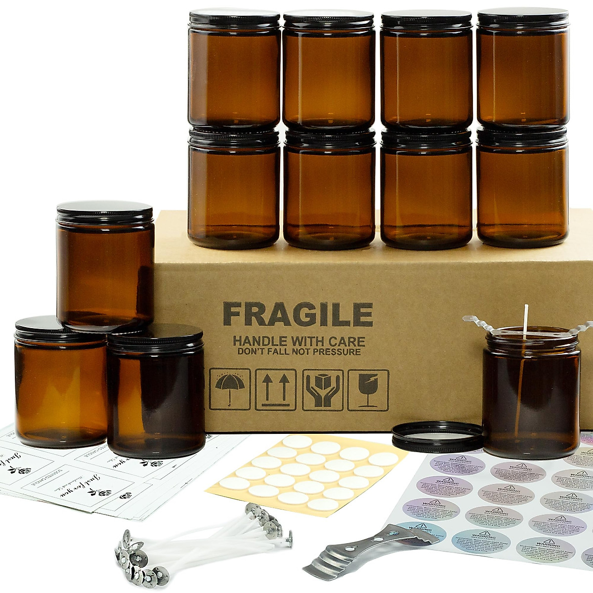 12-Pack of 8 OZ Candle Jars with Lids, Glass Candle Jars for Candle Making and Candle DIY, Empty Candle Container Tins, Food-Grade Material, Modern Design for Home Decor and Organization Decor