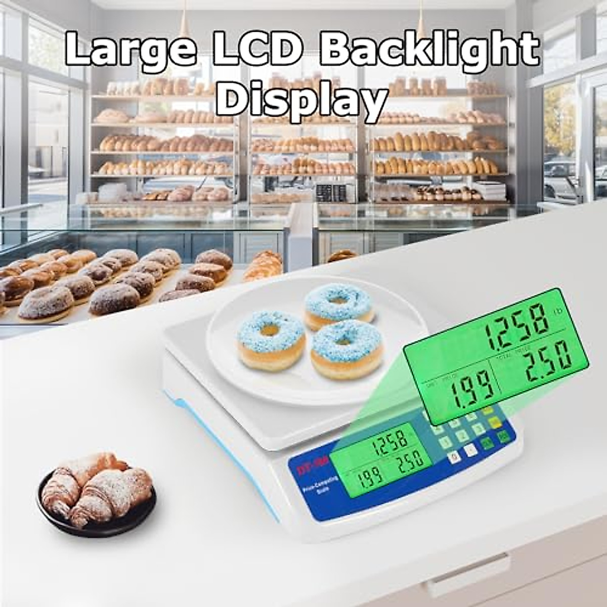 30kg x 1g Electronic Computing Scale, Large Kitchen Scale, LCD Digital Commercial Food Produce Scale 66LB Capacity with AC Adapter for Meat Weighting Stores Restaurant Market