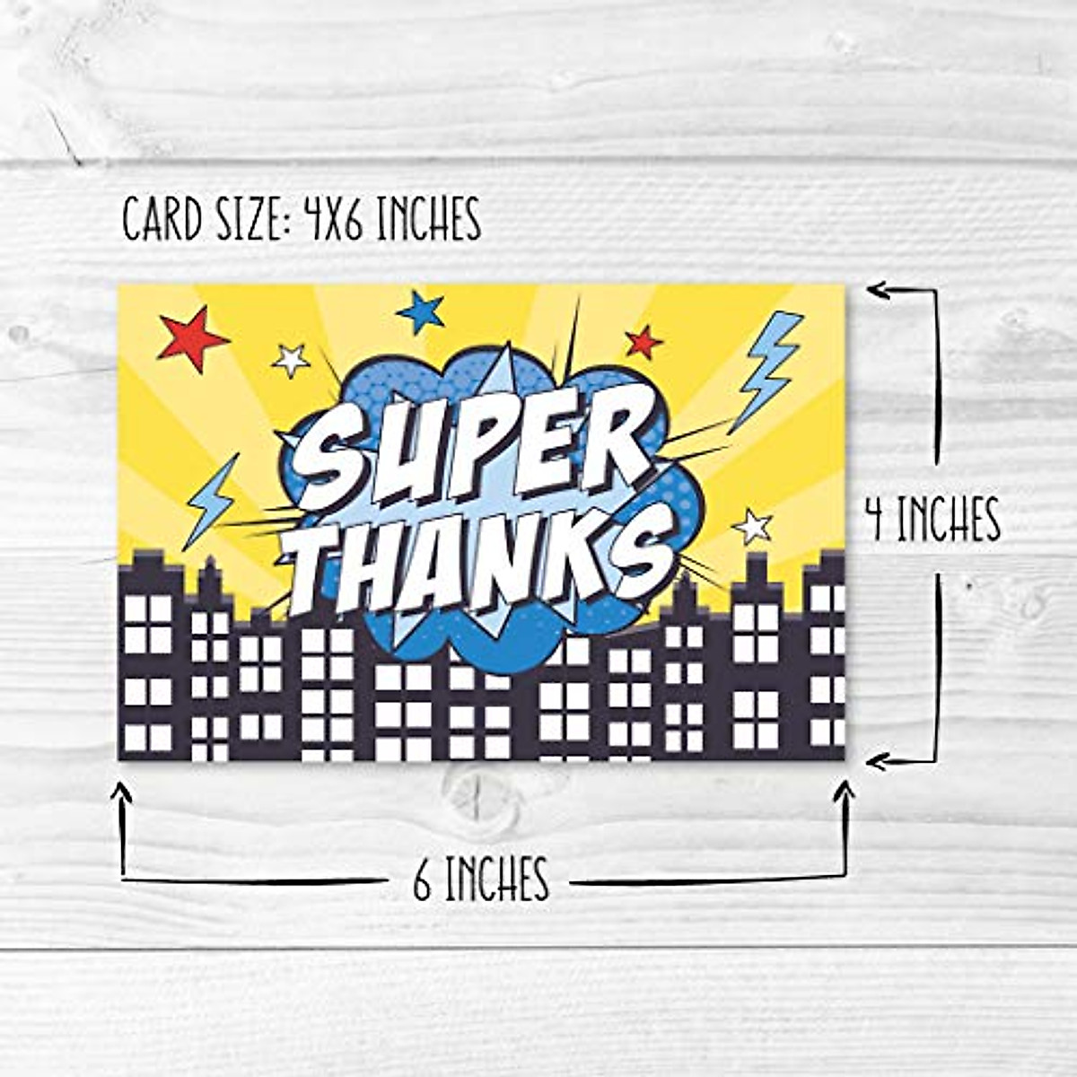 24 Superhero Thank You Cards With Envelopes, Kids Birthday Party or Adult Comic Red Blue Bam Pow Gratitude Supplies For Grad, Baby or Bridal Wedding Shower, For Boy or Girl Children Hero Stationery