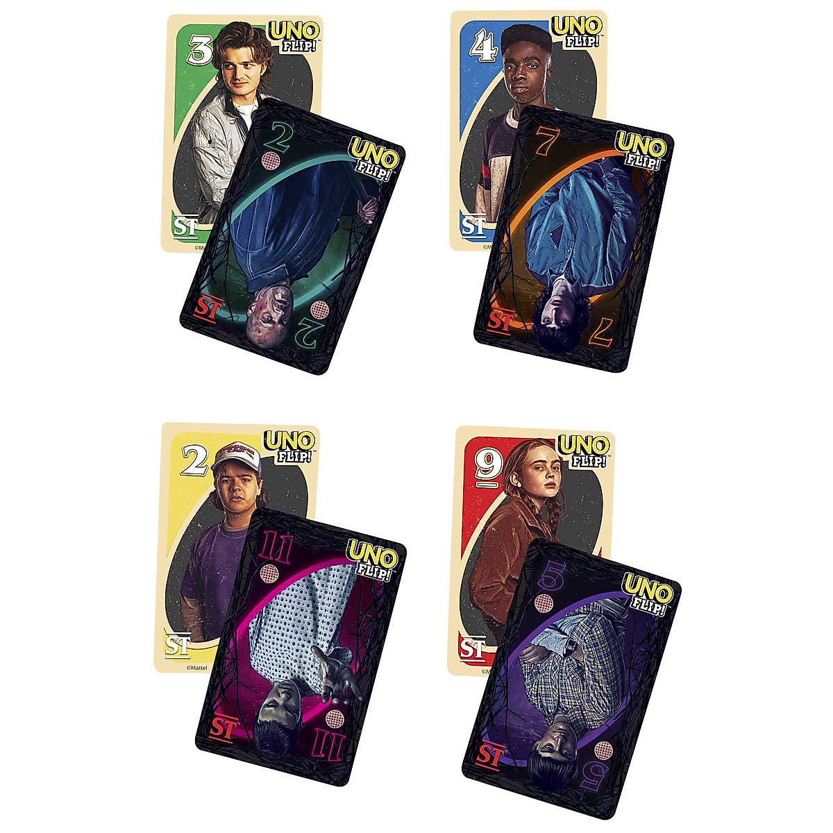 Mattel Games UNO Flip! Stranger Things Card Game for Adults & Teens with Double-Sided Cards, Real World Vs. Upside Down