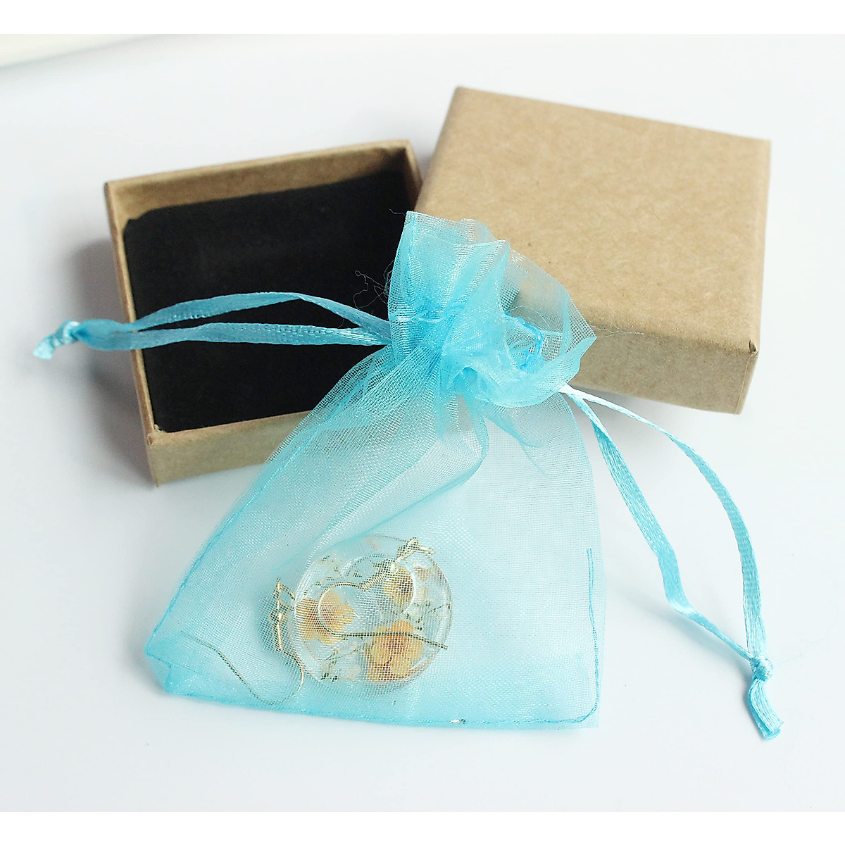 SIEASY Pressed flower Earrings, real Dried Flowers Pendant Earrings Orange Floret Gold earrings