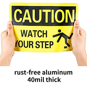 Enjoyist 2-Pack Safety Sign Caution Watch Your Step Sign, 10"x 7" .04" Aluminum Reflective Sign Rust Free Aluminum-UV Protected and Weatherproof