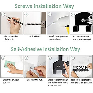 RELBRO Key Holder Wall Mounted, Black Metal Key Holder for Wall Decorative Home Key Rack Hooks Key Hanger with 10 Hooks for Entryway Doorway Hallway Office 2 Installation Ways 10.27'' x 3.62''