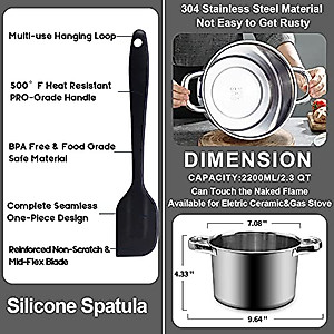 Marsheepy Double Boiler Pot Set,1250ML/1.1QT Mixing Bowl for Chocolate Melting, 2200ML/ 2QT 304 Stainless Steel Pot With Silicone Spatula for Melting Chocolate, Candy, Candle, Soap, Wax