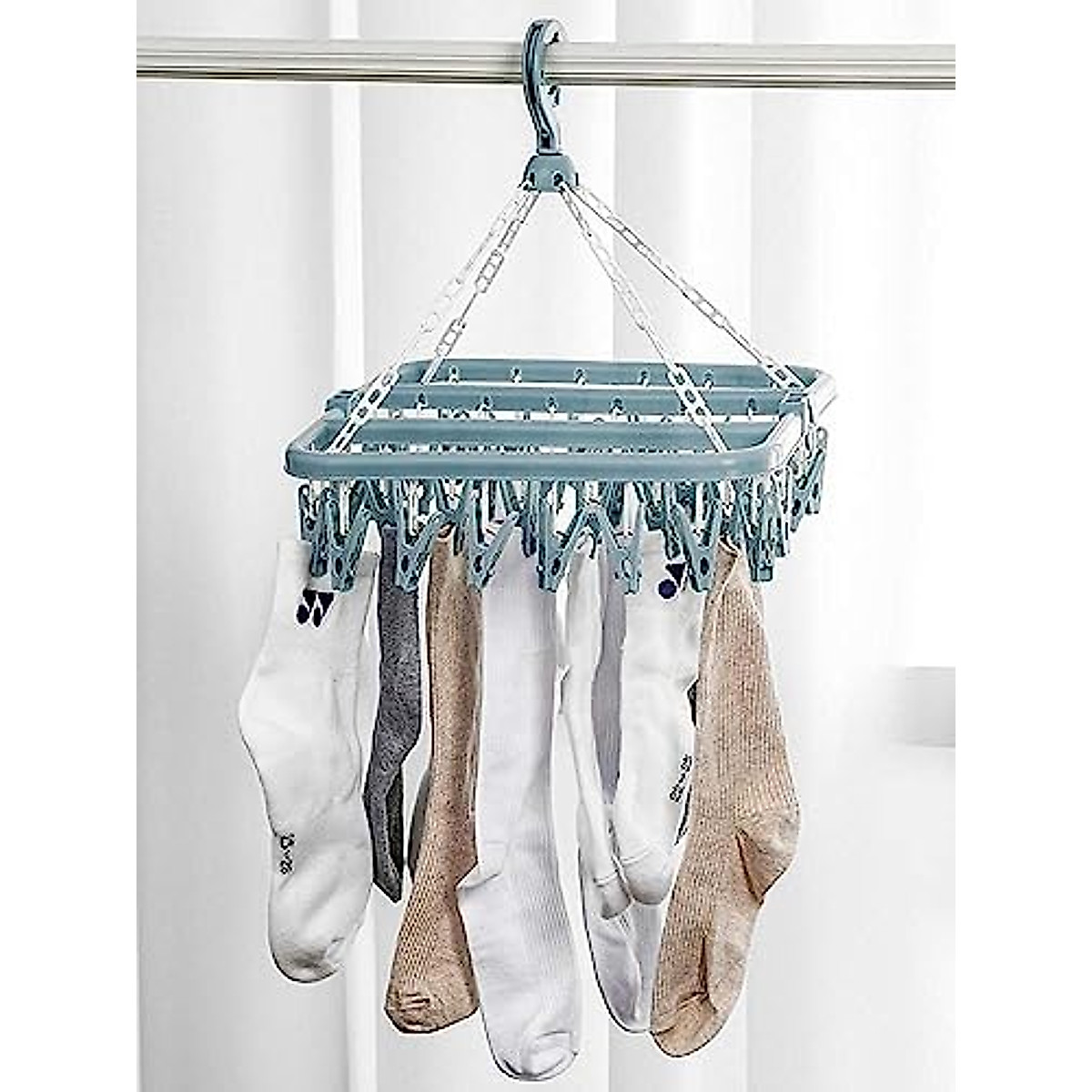 2 Pack Clothes Drying Hanger with 32 Clips, Clothes Drying Rack, Foldable Laundry Clip Hanger, Underwear Hangers for Drying, Drip Drying Rack for Drying Socks Lingerie Baby Clothes Towels Bras