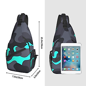 SUPLUCHOM Sling Bag Camouflage Black Teal Hiking Daypack Crossbody Shoulder Backpack Travel Chest Pack for Men Women Over 12 Years Old