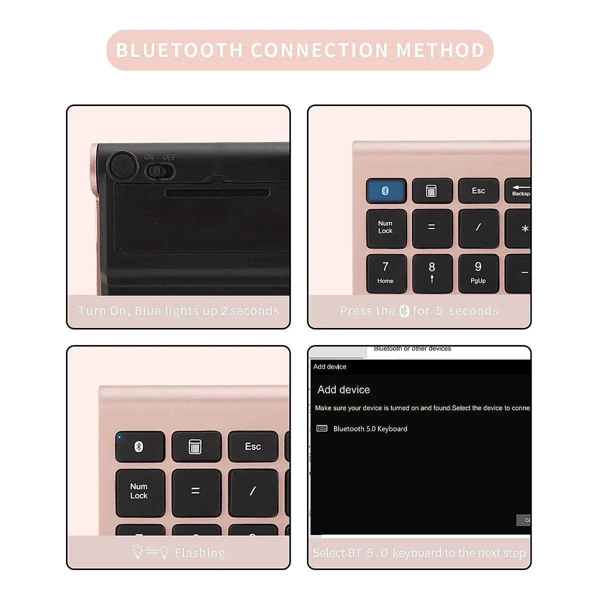 Jopwkuin Bluetooth Number Pad, 22 Keys Number Keypad with Shortcut Key, 10Keys Portable Financial Accounting Number Pad, Bluetooth 5.0 Numeric Keyboard for Laptop, PC, Desktop, Pad(Rose