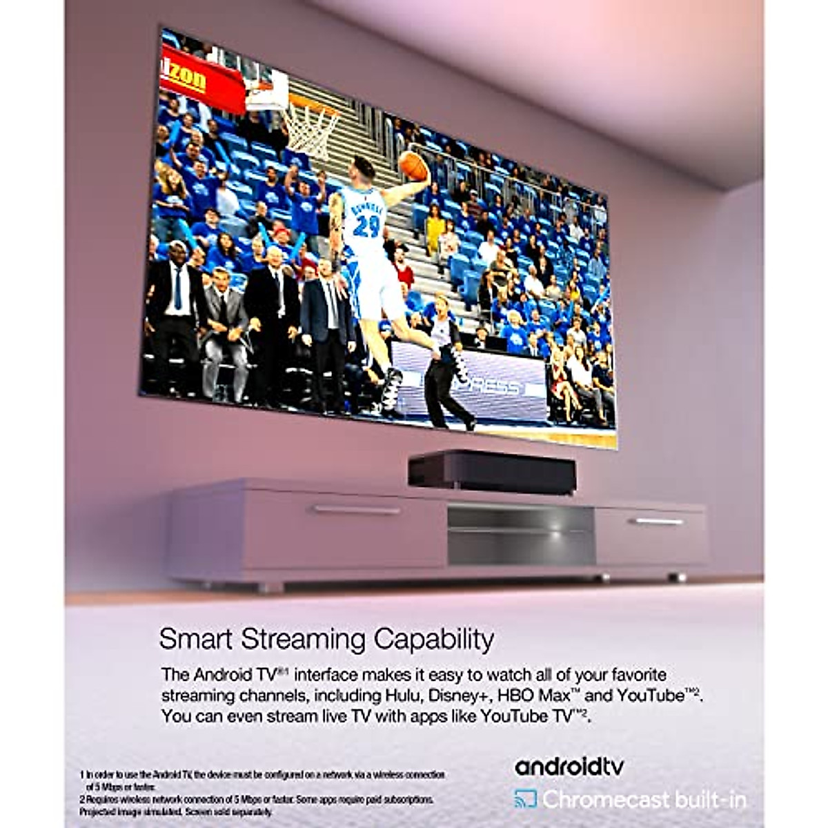 2022 New Upgrade Epson EpiqVision Ultra LS800 Ultra Short Throw 3-Chip 3LCD Smart Streaming Laser Projector, 4,000 Lumens, 4K PRO-UHD, HDR, 150", Android TV, 2.1ch Yamaha Built-in Speakers - Black