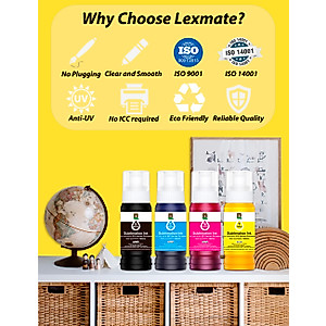 lexmate 400ML Autofill Sublimation Ink Compatible for Epson ET-2800 ET-2850 ET-4850 ET-3850 ET-2400 ET-3830 ET-2760 ET-15000 ET-4800 Inkjet Printers, Heat Press Transfer on Mugs T-Shirts