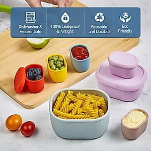 ISSEVE 12Pcs/Set Nesting Silicone Food Storage Containers with Lids, BPA Free Reusable Meal Prep Silicone Containers Airtight, Freezer Dishwasher Safe (33.8oz, 20oz, 10oz, 6.7oz, 1.3oz) (Blue)