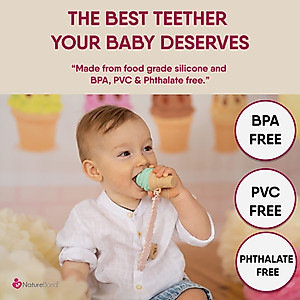 Naturebond Teething Toys - BPA Free Ice Cream Baby Teethers for Babies 0-6 Months, 6-12 Months, Must Have for Baby Teething Relief, Baby Toys 0-6 Months with Free Silicone Sling Pacifier Holder Clip
