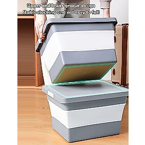 Beinilai Collapsible Storage Bins with lids,26 Qt Plastic Storage Bin Containers Tote Organizing with Secure Buckles，Suitable for Family Outdoor Multi-scene,Grey