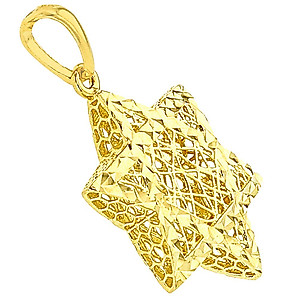 Religious by Jewelry America 14k Yellow Gold Textured 3D Jewish Star of David Pendant