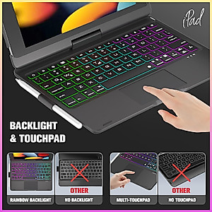 NOKBABO iPad 9th Generation Case with Keyboard 360° Rotatable Touchpad and 7 Color Backlight & Pencil Holder for iPad 9th/8th/7th Gen 10.2 inch & iPad Air 3rd Gen/iPad Pro 10.5 inch - Black