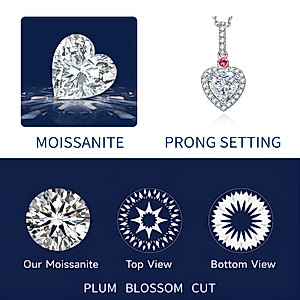 DAYBYDAY Moissanite Necklace for Women 925 Sterling Silver 1ct Created Diamond Moissanite Heart Necklace