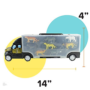 Boley 8 Piece 14" Safari Transport Truck Carrier - Miniature Animal Figures with Semi Truck Trailer Toy - Loadable Miniature Animals with Portable Truck and Collapsible, Easy-to-Hold Handle