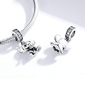 Eternalll Lovely Dog Charms and Lucky Cats Charms S925 Sterling Silver Bead Animal Pet Charm Murano Glass Beads Fit Pandora Bracelet Charms Bead (Elephant Charm)