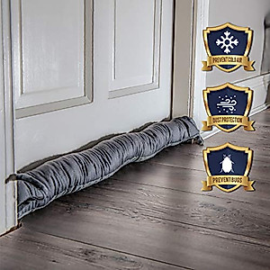 37” Weighted Door Draft Stopper (2.2 Lbs.) – Heavy Duty Noise and Air Blocker, Energy Saving Under Door Guard – Perfect Weather Stripping Door Sealer with Hook Tape (Grey) (Grey)