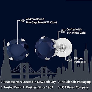 Gem Stone King 14K White Gold Blue Sapphire Earrings | Gemstone September Birthstone | 0.72 Cttw | Round 4MM | White Gold Stud Earrings For Women