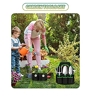 DMIMIA Garden Tool Set, 10 Pieces Heavy Duty Gardening Hand Tools Kit with Plant Grow Bags and Tote Storage Bag, Gardening Gifts for Women and Men,No-Rust,Suitable for Indoor and Outdoor Use
