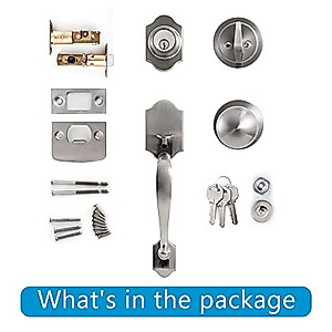 NeuType Front Door Lock Set Silver Front Door Handle Sets with Deadbolt Lock Set Door Entry Door Locksets Single Cylinder HandleSet Curved Handle Lower Half Grip Round Knob Satin Nickel
