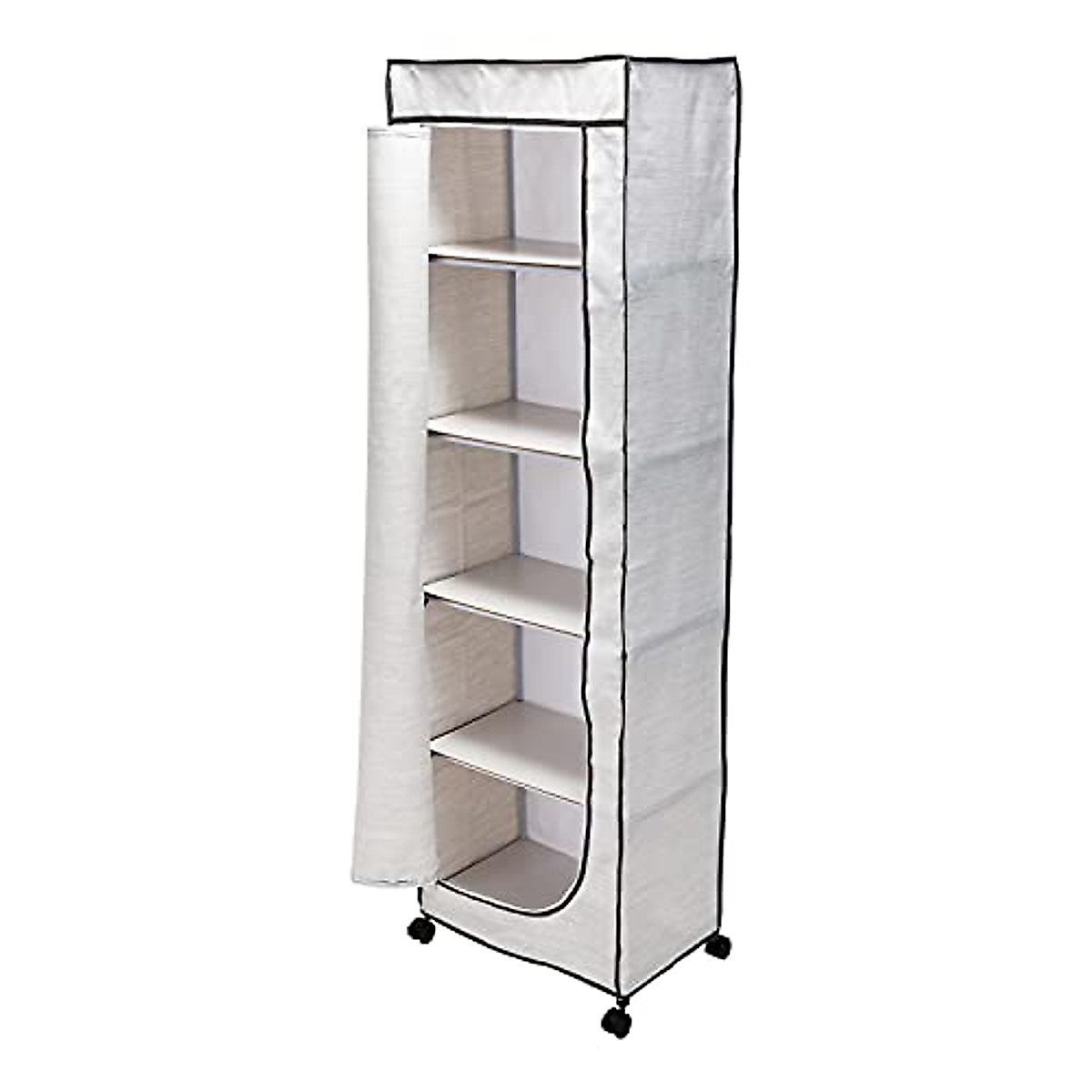 Organize It All 5 Tier Portable Wardrobe Storage Closet Tower | Dimensions: 20" x 12" x 65" | 5 Tier | Space Saving | Durable | Closet Accessories | Grey