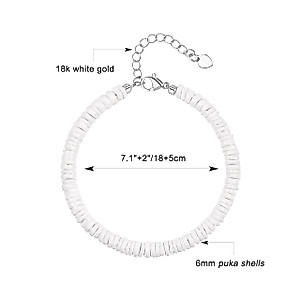 POTESSA Puka Shell Bracelet for Women Summer Natural Seashell Hawaiian Pooka Bracelet Heishi Clam Chips Surfer Jewelry