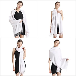 vimate Pashmina Shawls and Wraps, Women White Bridesmaid Pashmina Scarfs and Shawls for Wedding Bridal(White)