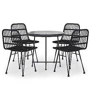 Camerina 5 Piece Patio Dining Set Patio Table and Chairs Set Outdoor Patio Dining Set Outdoor Patio Furniture Patio Set Black Poly Rattan 3157844