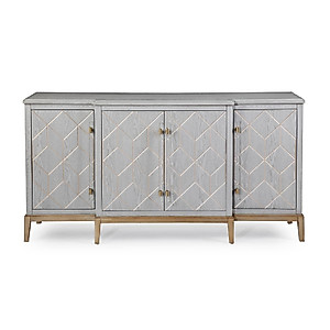 Bassett Mirror Company 2430-DR-576EC Perrine Server Oyster White, Satin Brass, 68" L x 19" W x 36" H