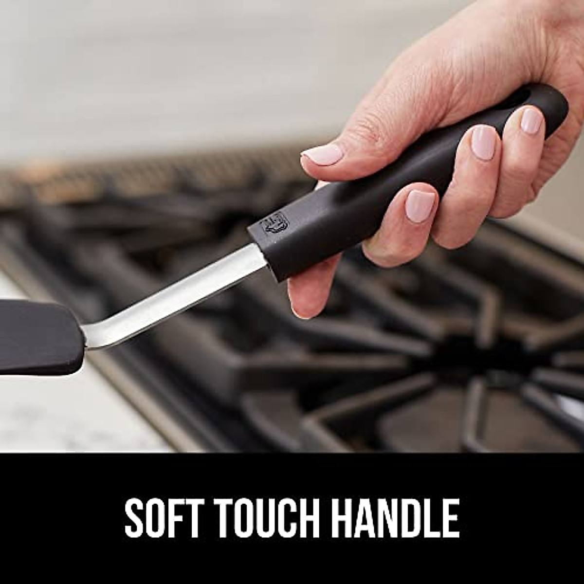 Gorilla Grip Silicone Nonstick Spatula, Heat Resistant, Soft Touch Slip Resistant Rubber Handle, BPA Free Nonscratch Kitchen Cooking Flipper, Mixing Spoon, Stainless Steel Spatulas, 11.6 In, Black