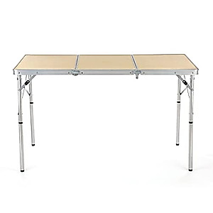 ARROWHEAD OUTDOOR 4’ ft Heavy-Duty Portable Aluminum Frame Folding Table w/Leveling Feet, Solid Tabletop Surface, 2 Adjustable Heights, Carrying Case Included, Lightweight, USA-Based Support