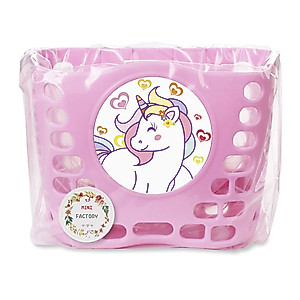Kid's Bike Basket Accessories Set, Lovely Pink Unicorn Pattern Bicycle Front Handlebar Basket Bell, Streamer for Kid Bike