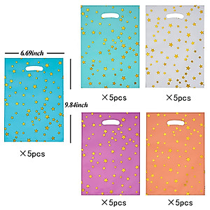saizone 25pcs Party Favors Bags,Birthday Goodie Candy Bags,Goodie Bags for Kids Birthday Party,Loot Bags for Kids Birthday Party with Star Pattern,5 Colors