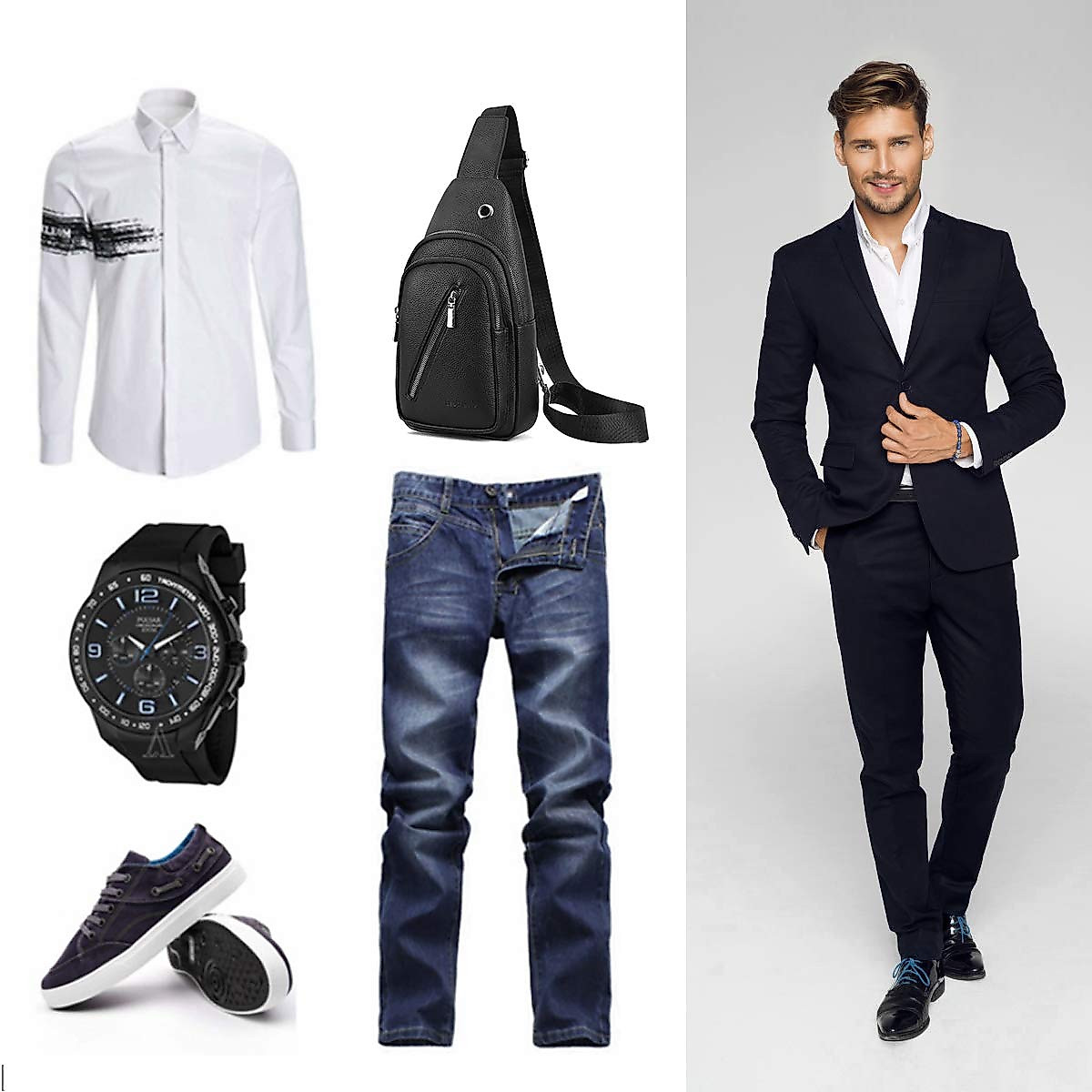 Leathario Men's Leather PU Sling bag Chest bag One shoulder bag Crossbody Bag Backpack for men