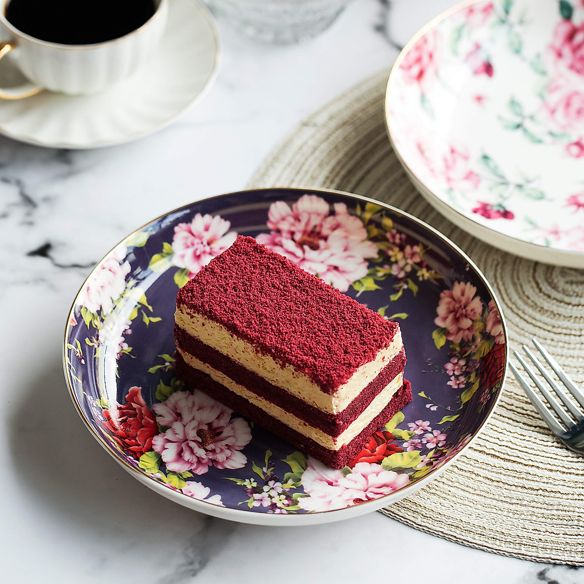 BTaT- Floral Dessert Plates, Deep Plates, 8 inch, Set of 6, Porcelain Bone China, Appetizer Plates, Floral Plates, Salad Plates, Small Plates, Small Plates Set, Small Dishes, Salad Plates