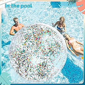Leitee Giant Sequins Beach Ball 5 FT Huge Confetti Glitters Inflatable Clear Beach Ball Oversized Blow up Plastic Inflatable Balls for Summer Swimming Pool Party Favors and Massive Water Games (5 Ft)
