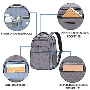 KROSER Travel Laptop Backpack 17 Inch Large Computer Backpack Water-Repellent Daypack with USB Charging Port & Headphone Interface RFID Pockets for Work/Business/College/Men/Women Dark grey(Quilted)